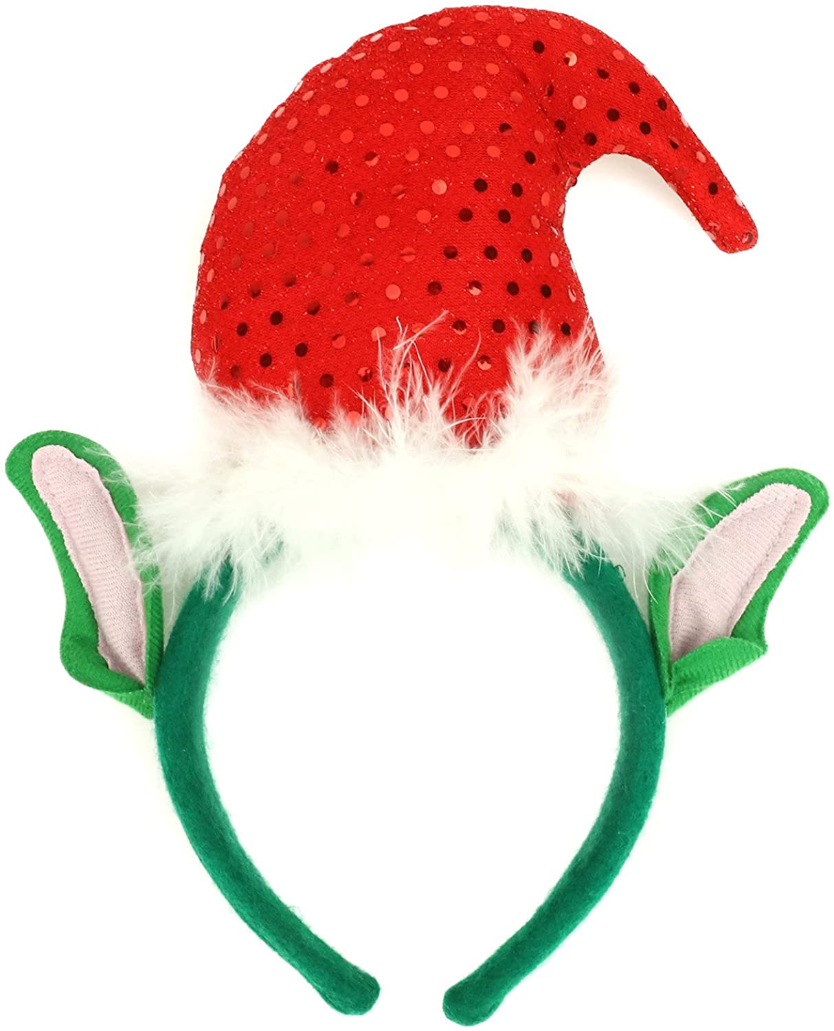 Armycrew Merry Christmas Santa's Helper Sequin Elf Hat with Ears Headb