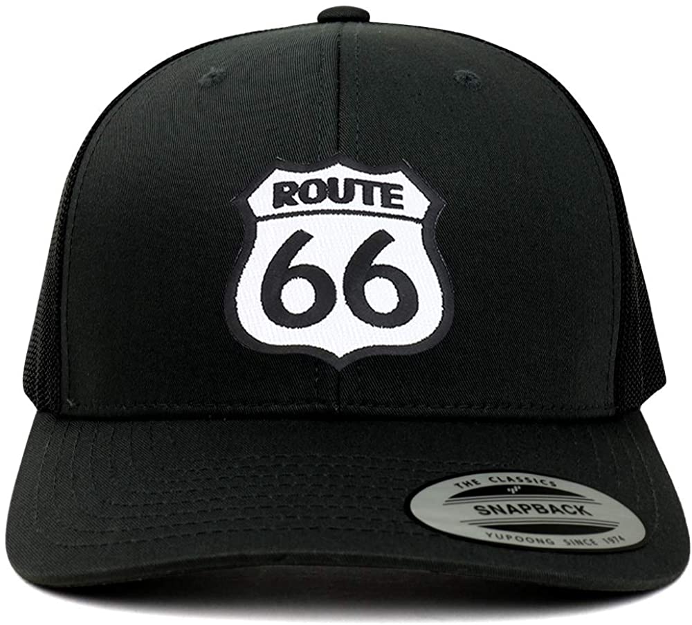 Armycrew Flexfit Route 66 White Black Patch Retro Fit Trucker Mesh Cap