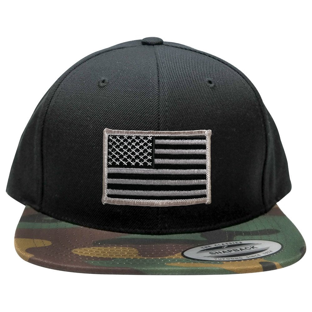 Armycrew USA American Flag Embroidered Flat Bill Snapback Cap - Black ...